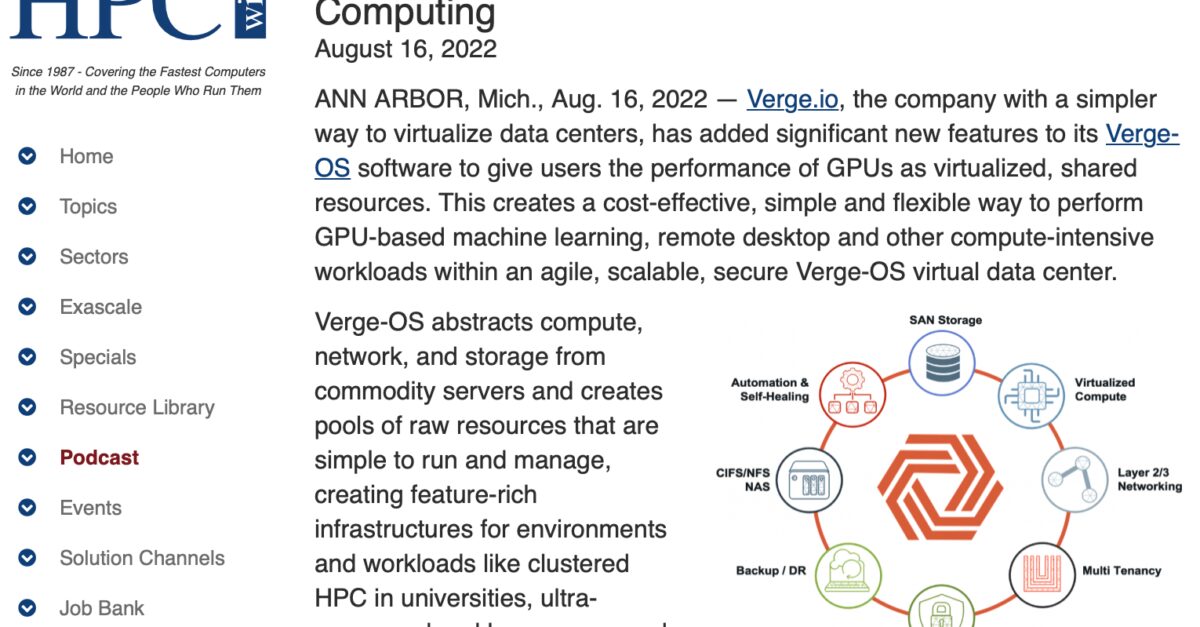Hpcwire Writes About Verge Os Gpu Support Verge Io